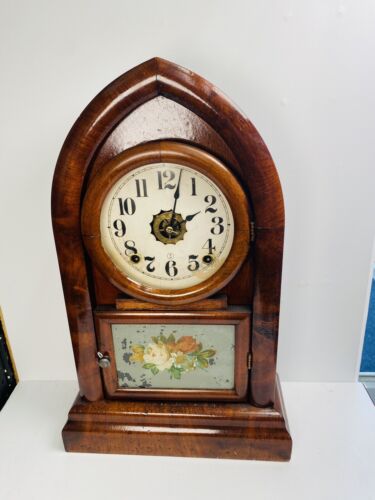 Antique E.N. Welch Tall Beehive Clock With Glass Painted Front Runs An ...