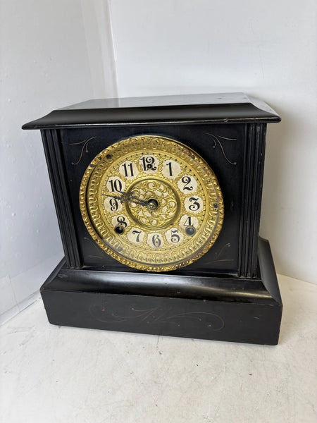 Antique Aqyare Gilbert Mantle Clock Black with Brass Face For Repair ...