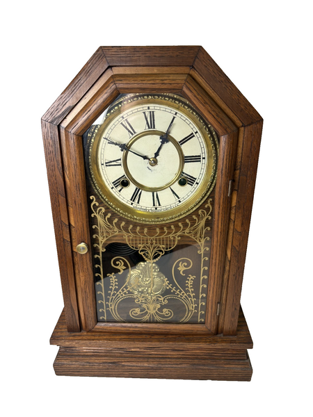 Antique OLA Waterbury Mantel Shelf Clock Intricate Design and Pendulum ...